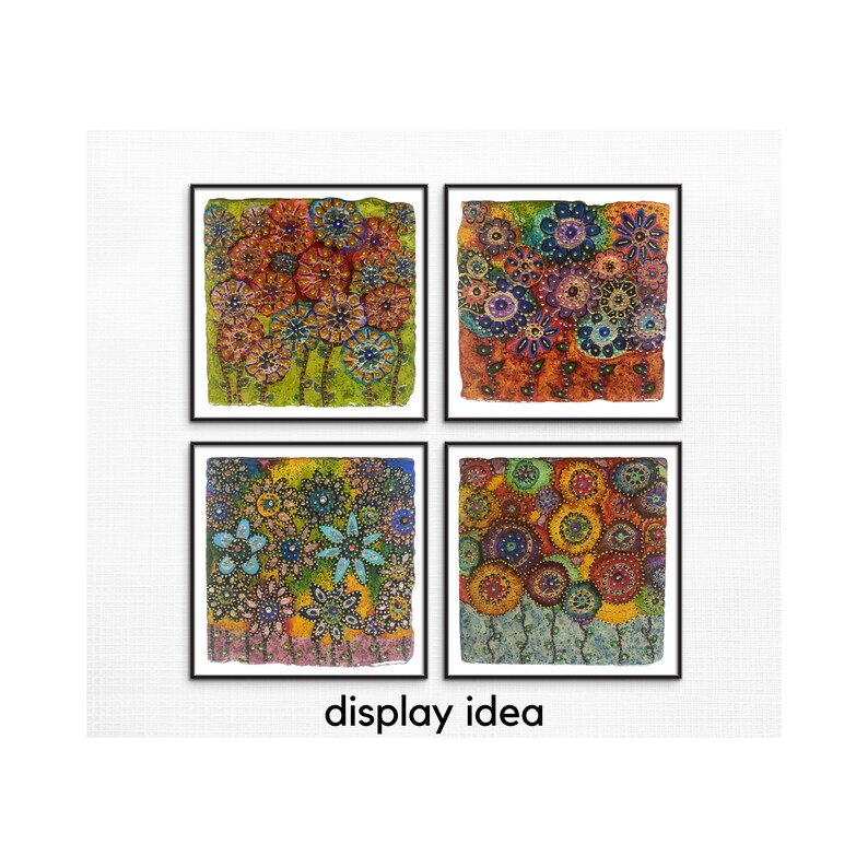 Tile Abstract Art Floral Accent Hand Painted Colorful Flower Unique ...