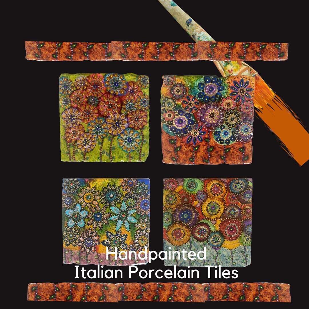 Tile Abstract Art Floral Accent Hand Painted Colorful Flower - Etsy