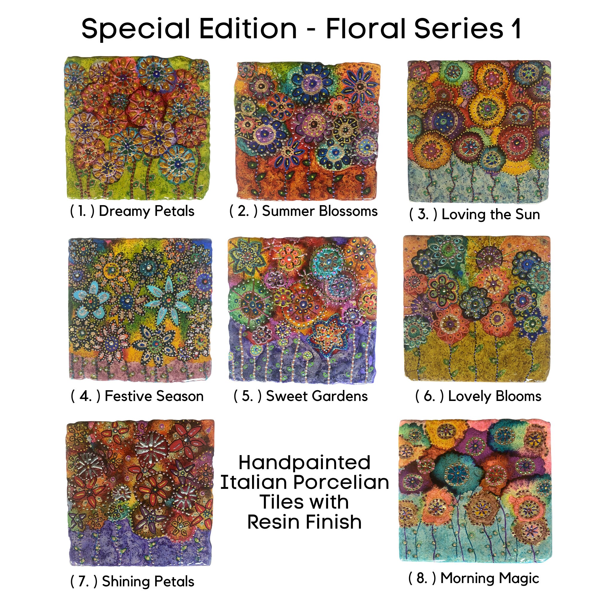 Tile Abstract Art Floral Accent Hand Painted Colorful Flower Unique ...