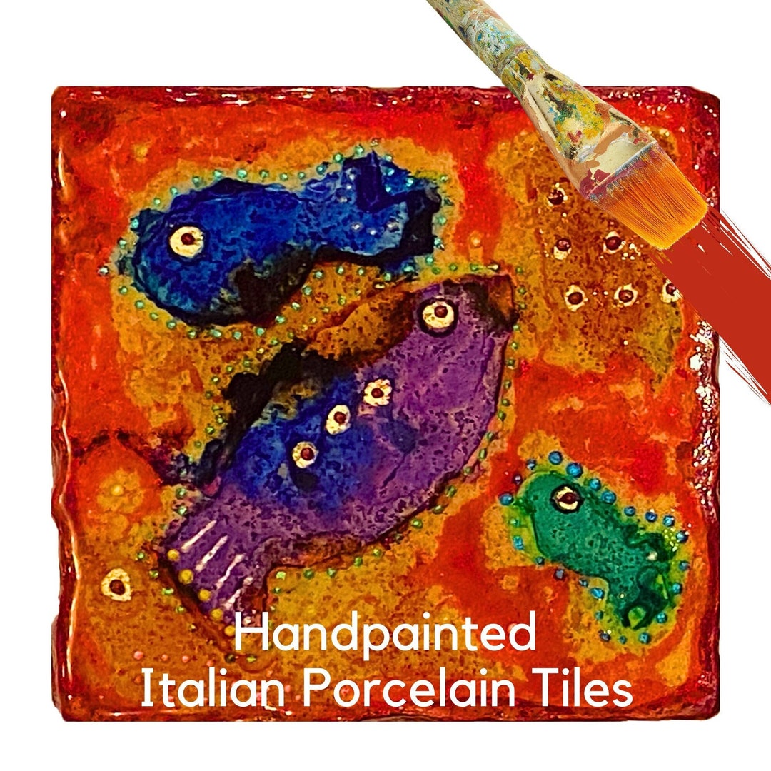 Decorative Fish Tile Abstract Art Hand Painted Colorful Accent Unique ...