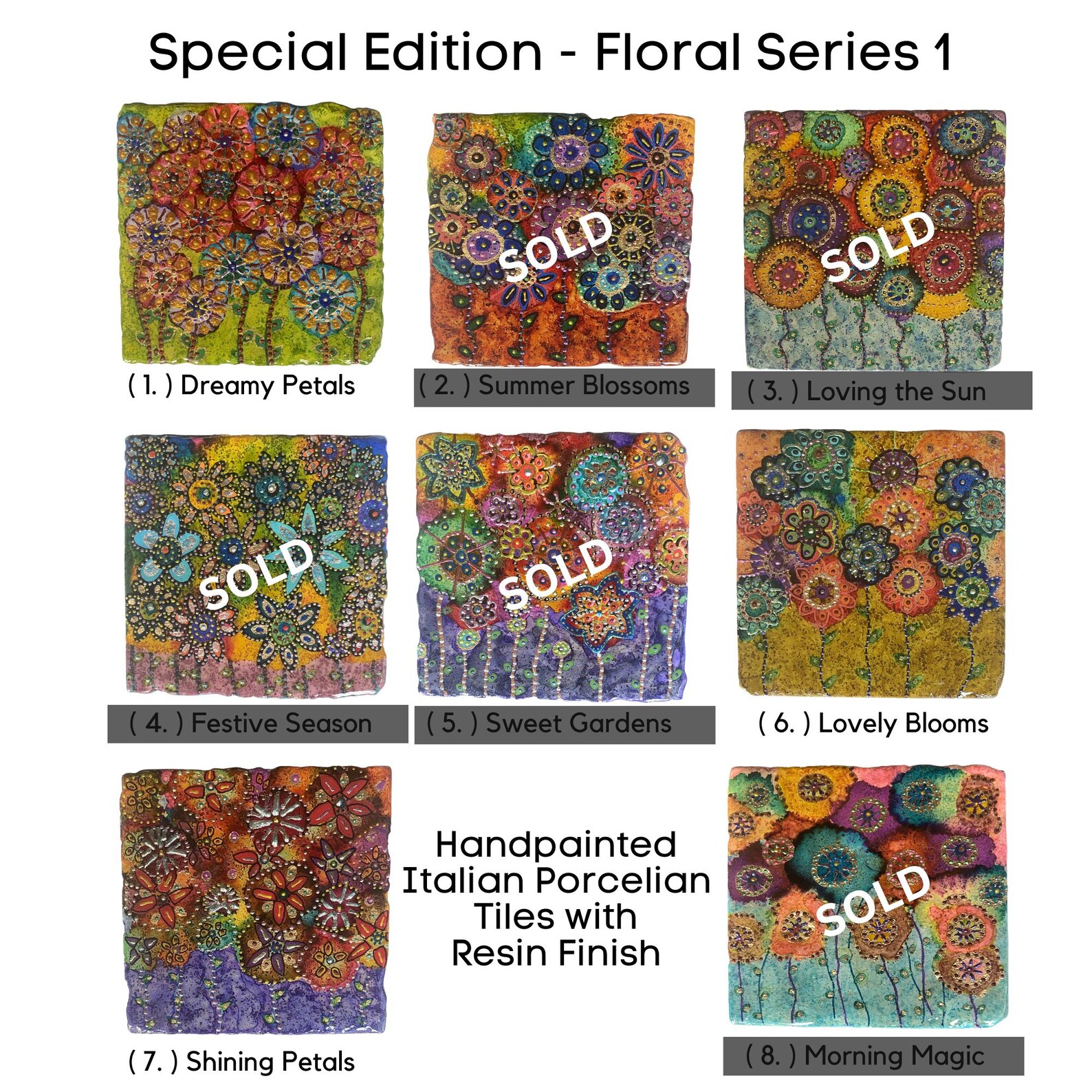 Tile Abstract Art Floral Accent Hand Painted Colorful Flower Unique ...