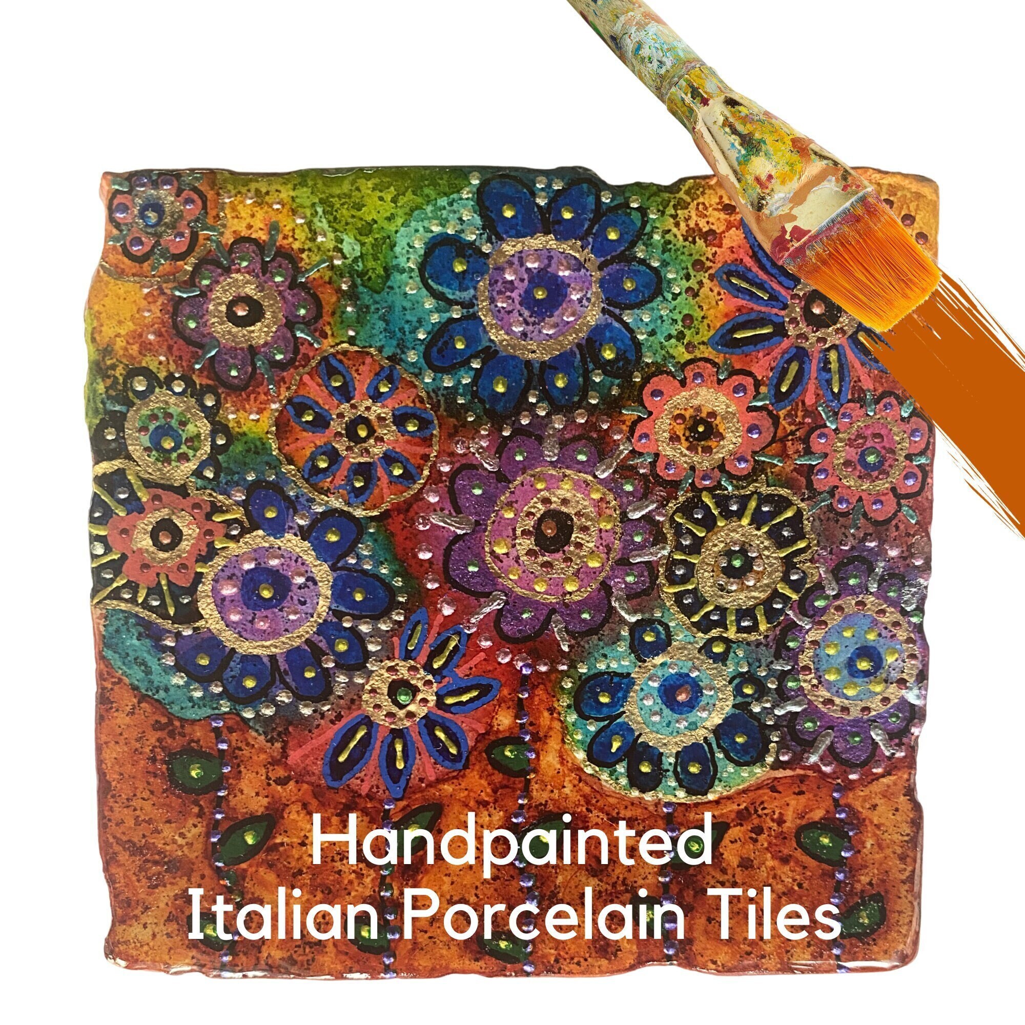 Tile Abstract Art Floral Accent Hand Painted Colorful Flower Unique ...