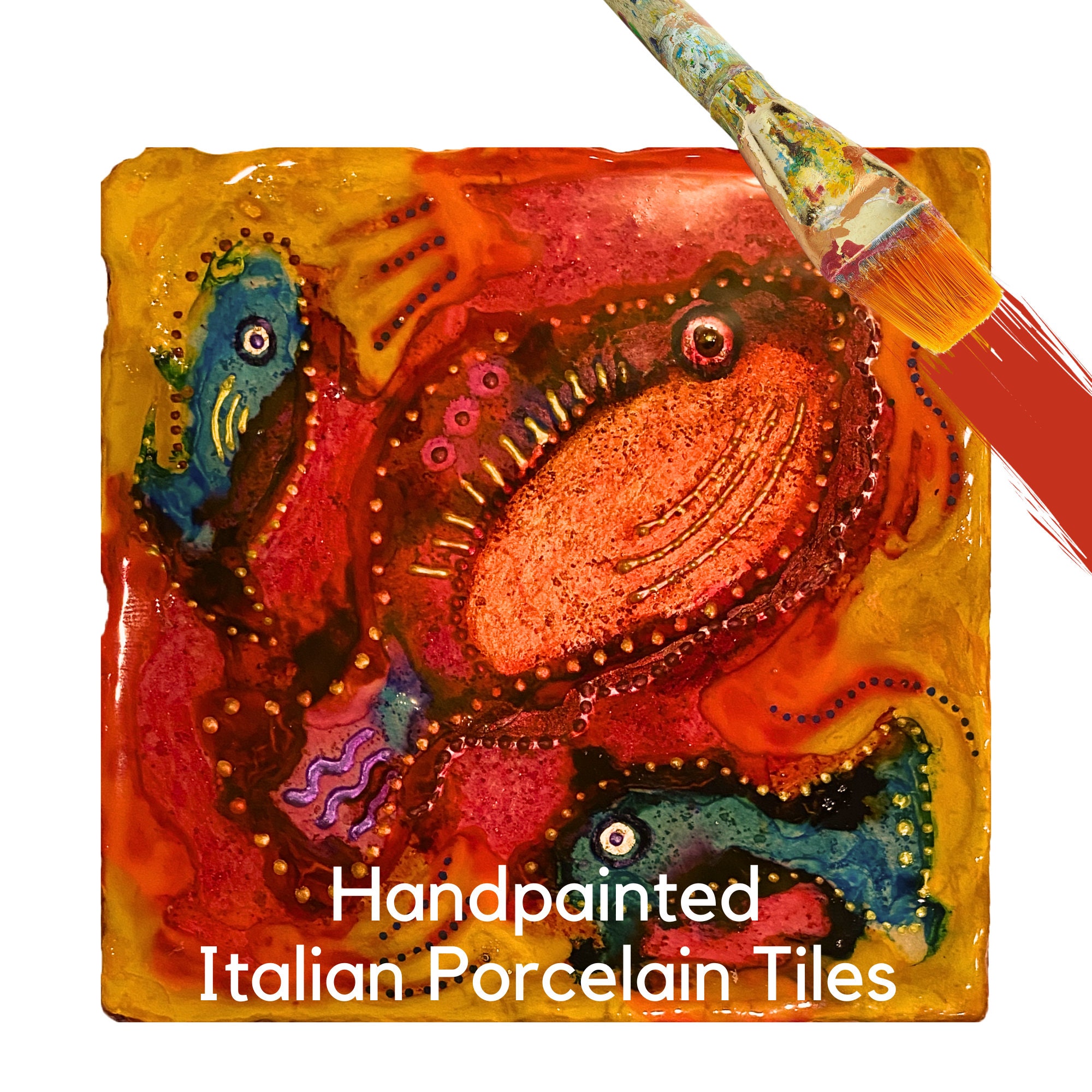 Decorative Fish Tile Abstract Art Hand Painted Colorful Accent Unique ...