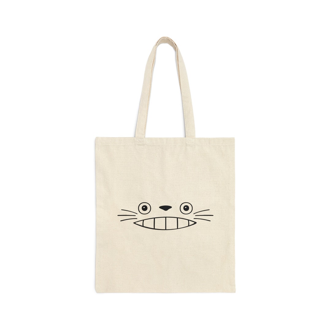 Smiling Totoro Inspired Face Cotton Canvas Tote Bag, Totoro Cotton ...