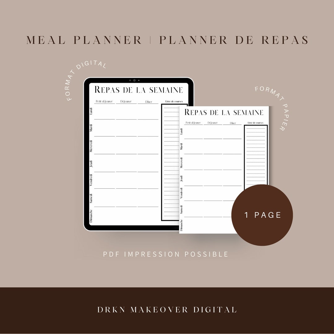 Planning Des Repas Hebdomadaire MEAL PLANNER - Etsy