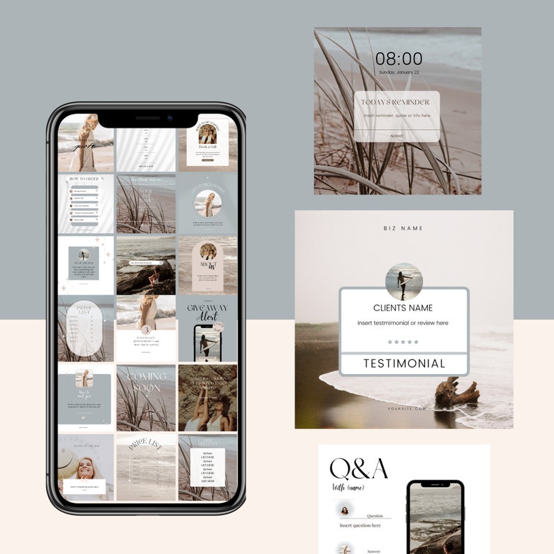 100 Neutral Beach Instagram Post Templates, Canva Social Media (digital ...