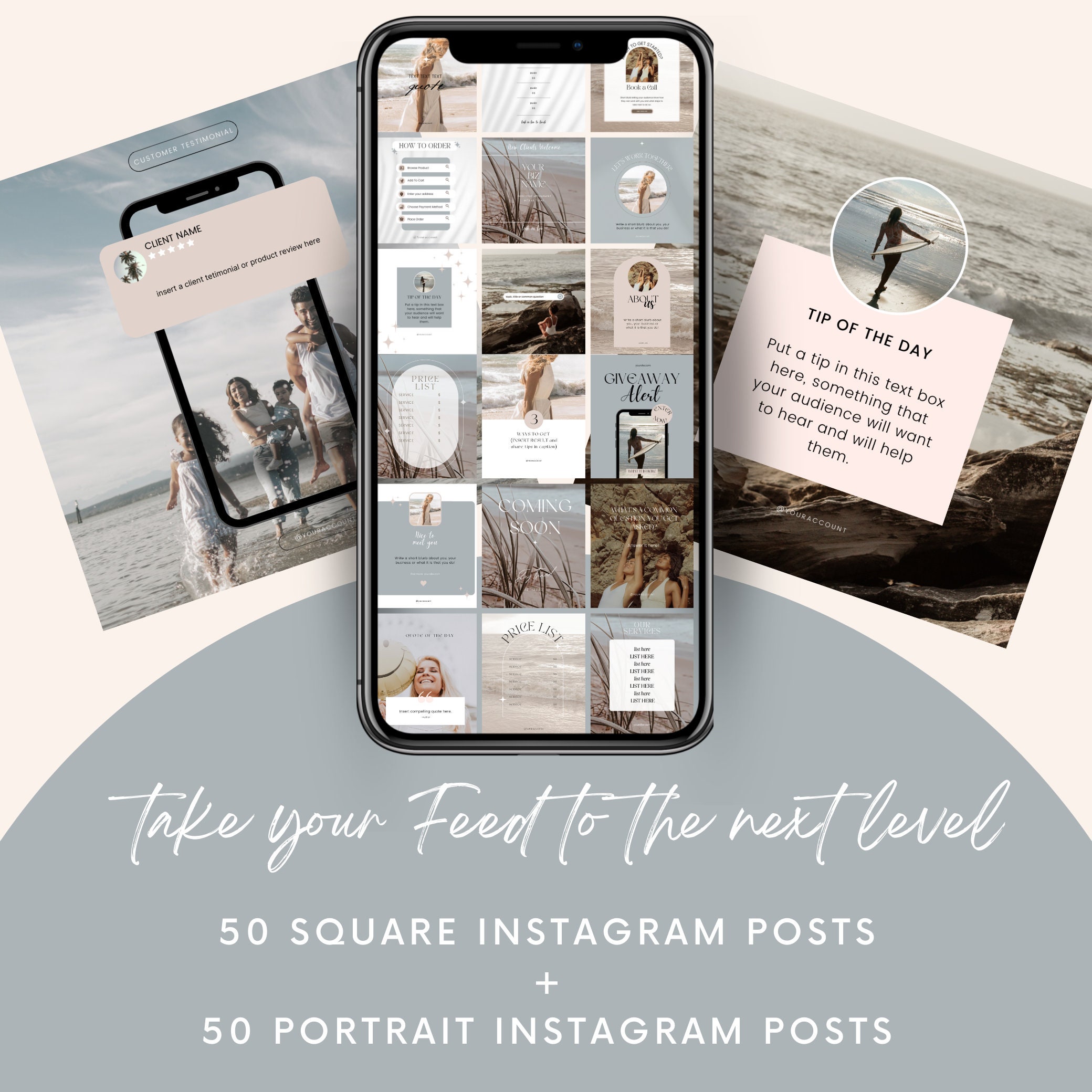 100 Neutral Beach Themed Instagram Post Templates, Instagram Canva ...