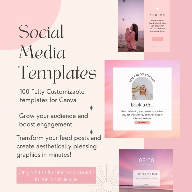 100 Pink Sparkle Instagram Post Templates, Instagram Canva Templates ...