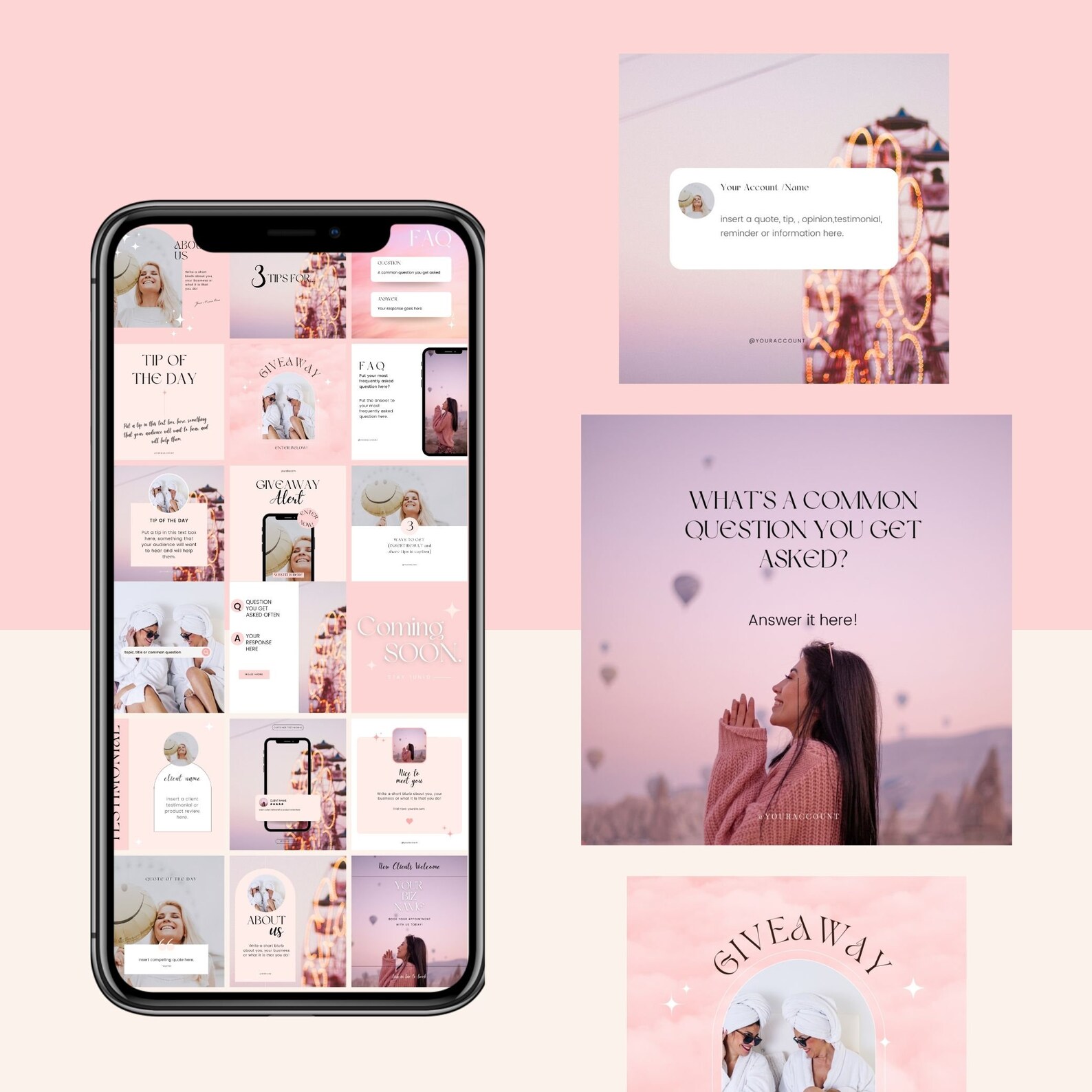 100 Pink Sparkle Instagram Post Templates, Instagram Canva Templates ...