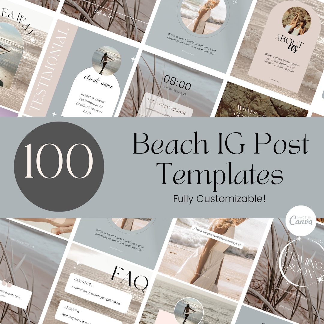 100 Neutral Beach Themed Instagram Post Templates, Instagram Canva ...