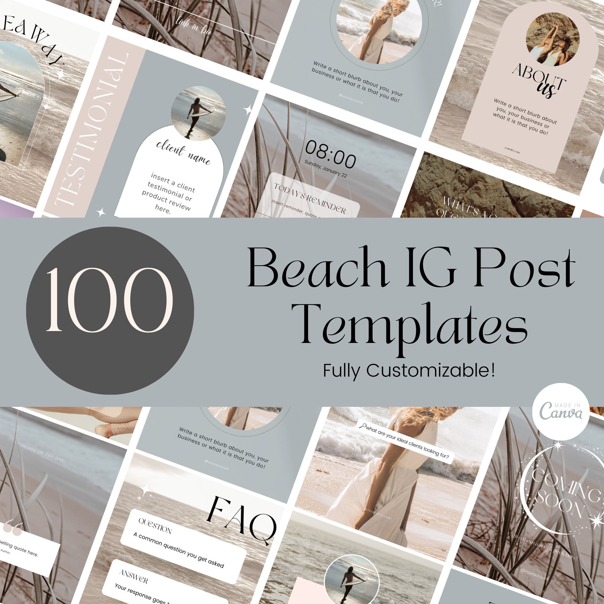100 Neutral Beach Themed Instagram Post Templates, Instagram Canva ...