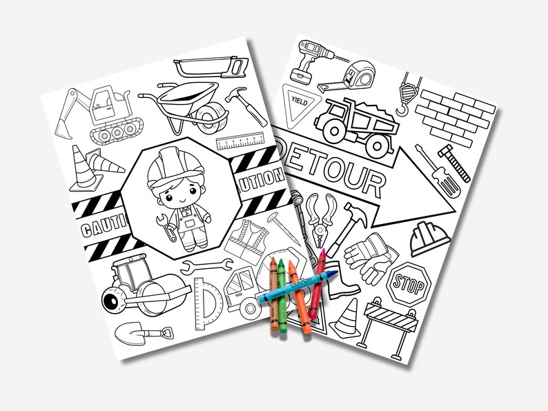 Kids Construction Theme Coloring Pages Set of 2 Printable Activity ...
