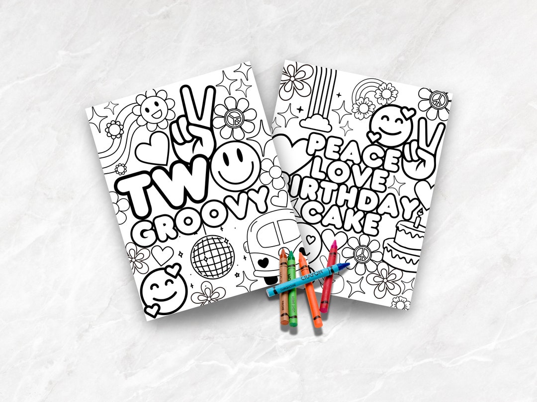 Two Groovy Birthday Party Theme Coloring Learning Arts and Crafts ...