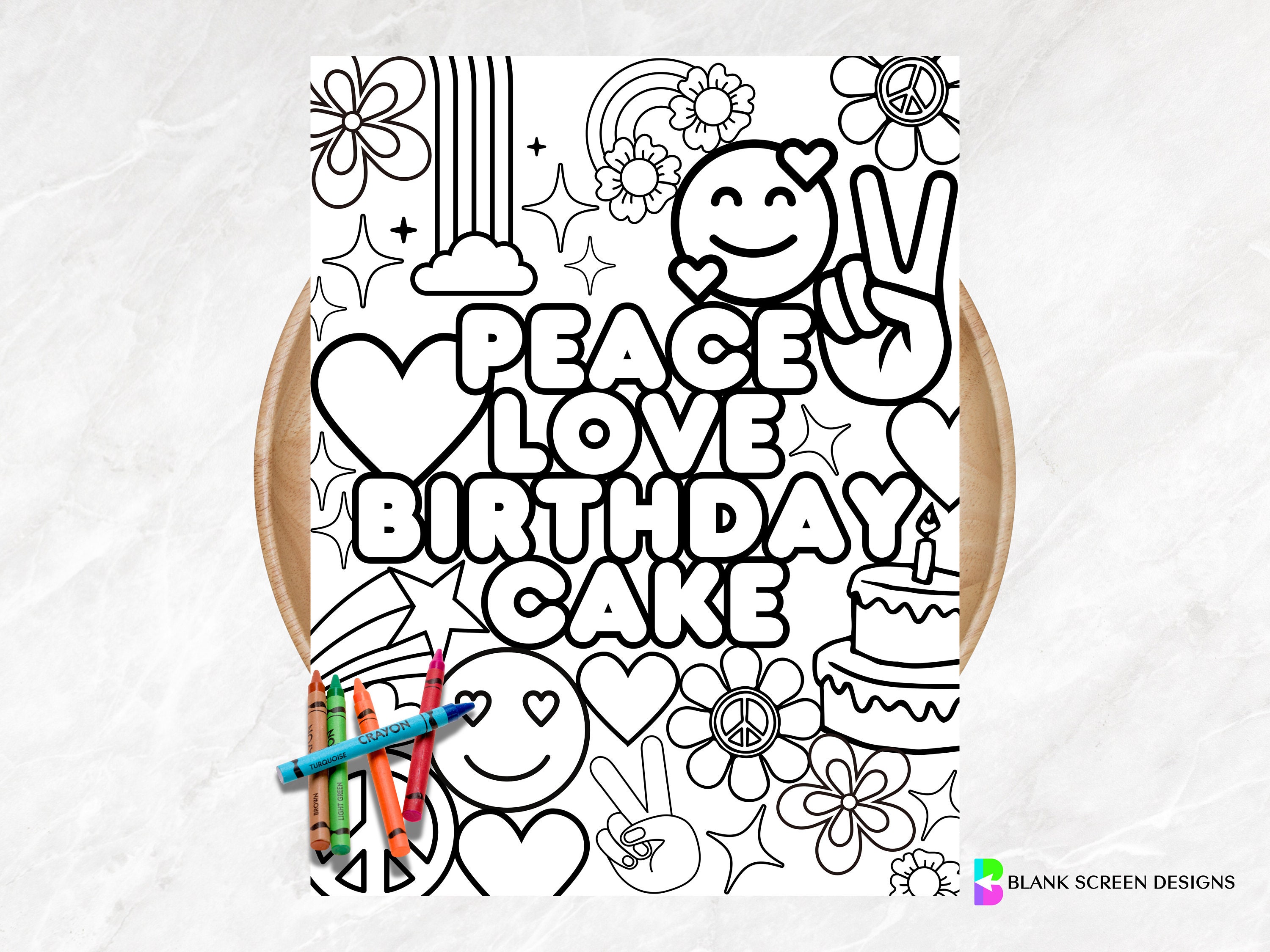 One Groovy Birthday Theme Coloring Pages Retro 70 Theme Kids First 1st ...