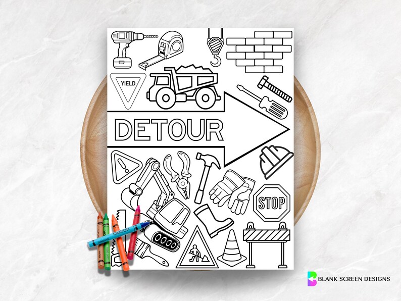 Kids Construction Theme Coloring Pages Set of 2 Printable Activity ...