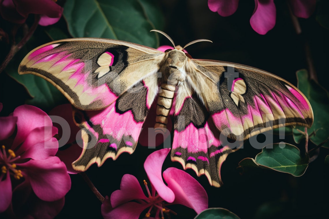 Set of 4 Printable Moth Digital Download Wall Art Hot Pink Colorful ...