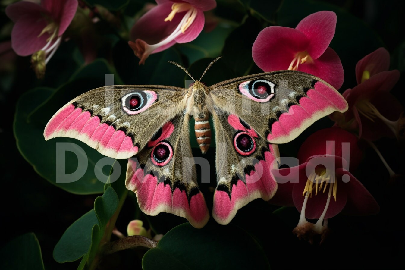 Set of 4 Printable Moth Digital Download Wall Art Hot Pink Colorful ...