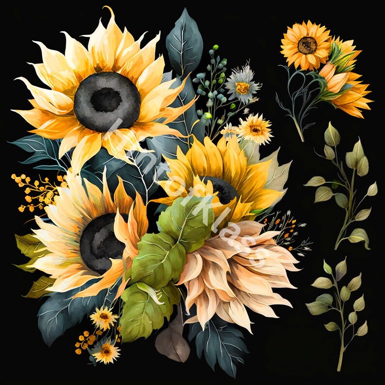 Watercolor Floral Sunflowers Clipart Fall Flowers Fall Floral,png ...