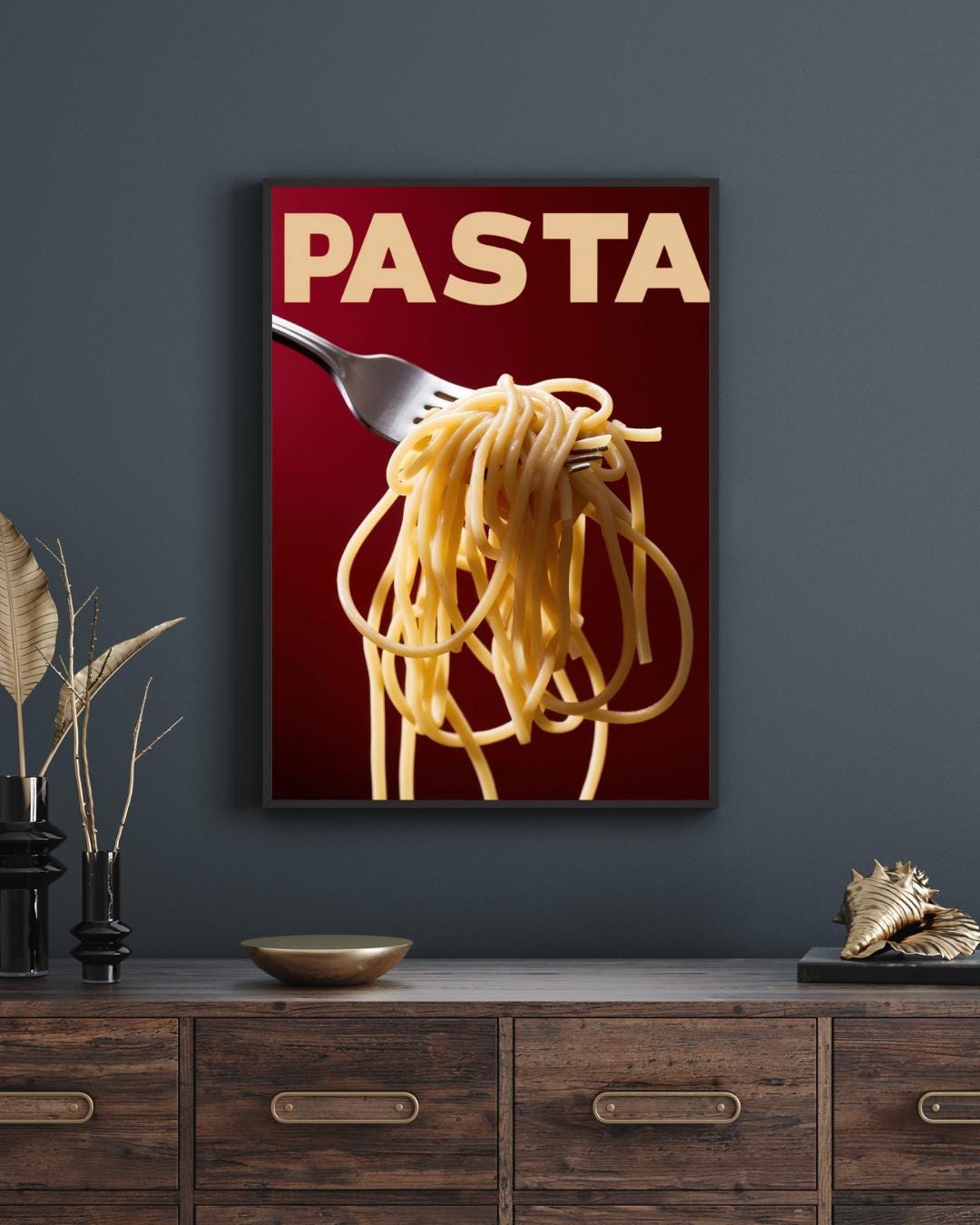 Golden Pasta Digital Poster Kitchen Wall Art Foodie Gift Italian Food ...