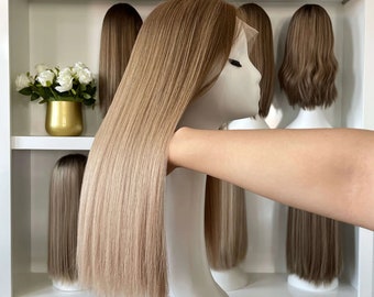 100% Ash Blonde Human Hair Kosher Wig Sheitel Lace Front - Etsy