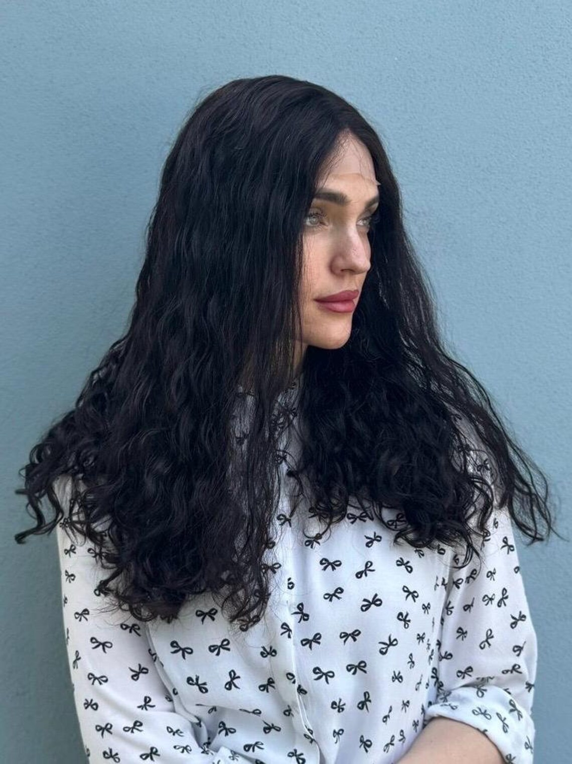 100% Wavy Black Human Hair #1 18” Inch Handmade Kosher Lace Front Wig ...