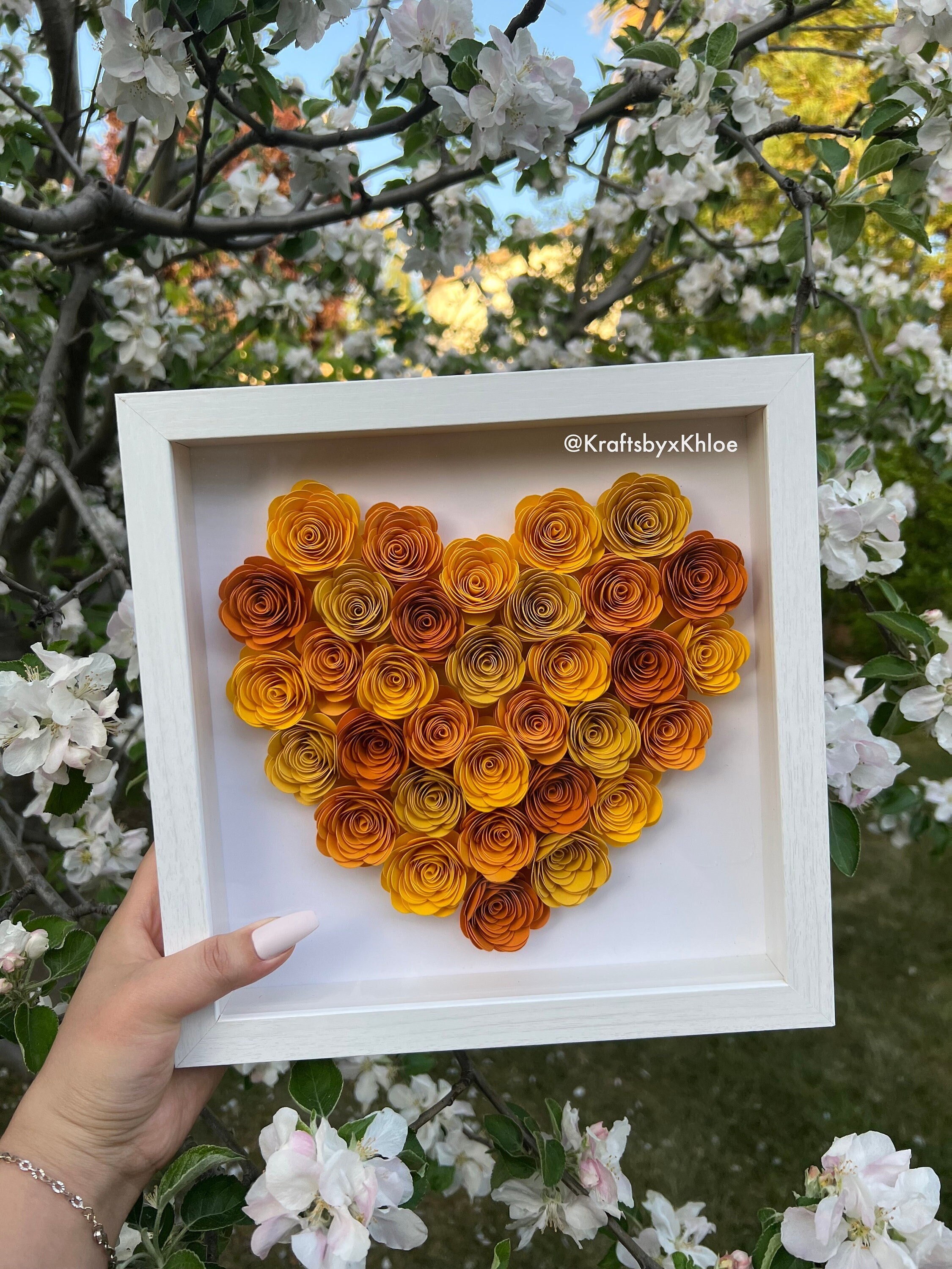 Yellow Heart Shaped Flower Shadow Box 9x9 Customized Gift for Mother's ...