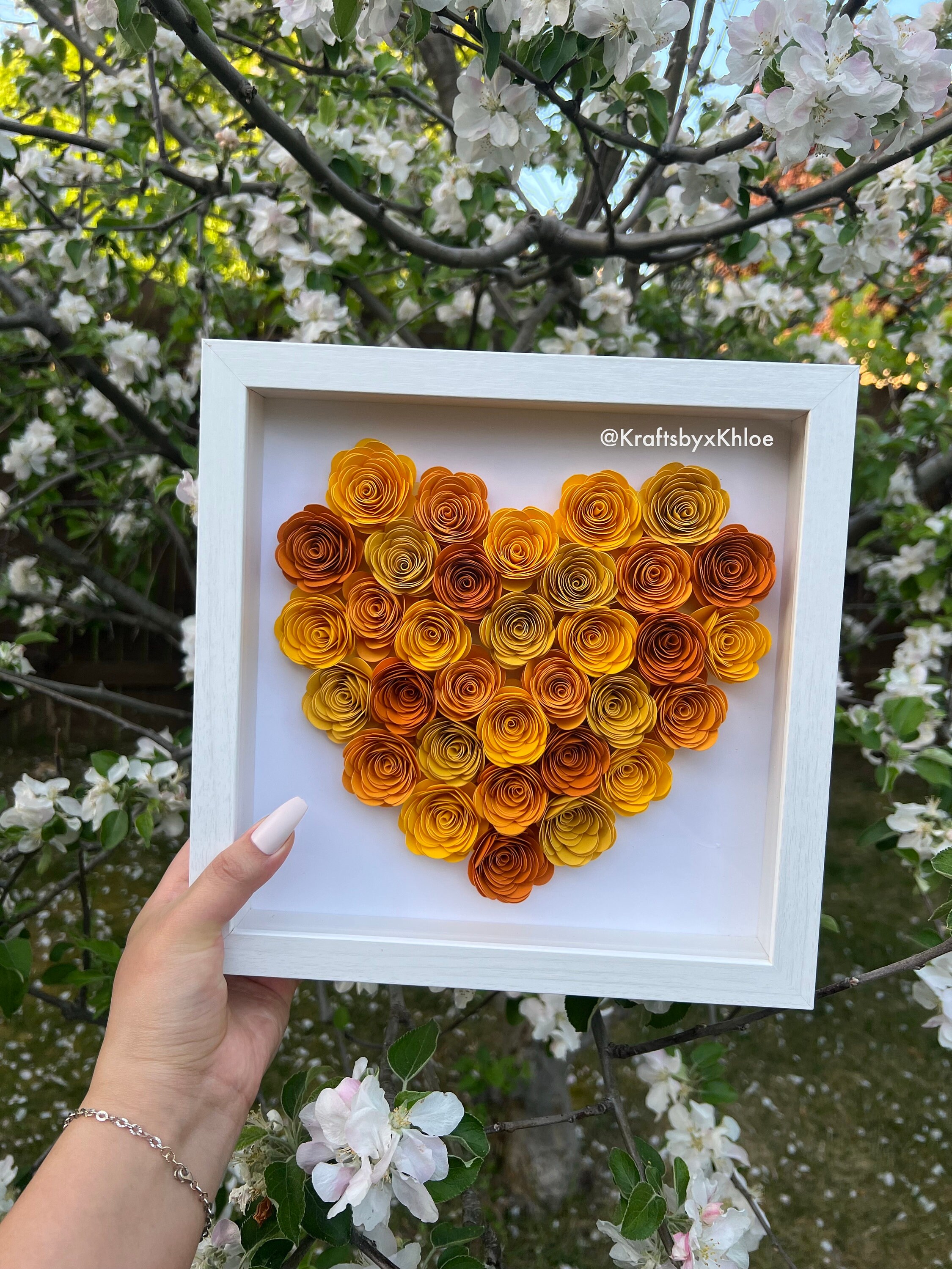 Yellow Heart Shaped Flower Shadow Box 9x9 Customized Gift for Mother's ...
