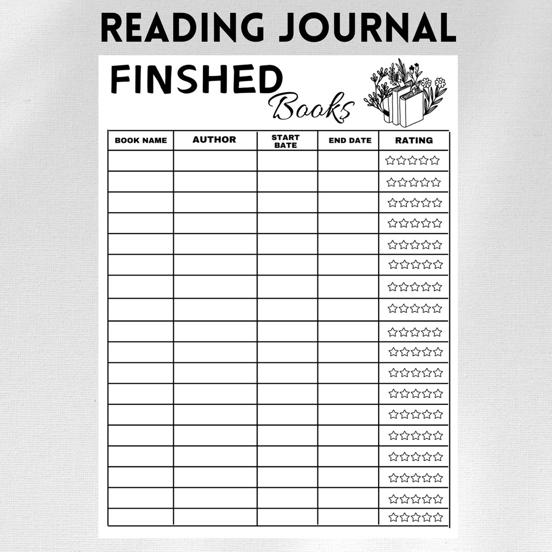 Book Reading Tracker ,A5 Journal Page ,printable Finshed Tracker,book ...