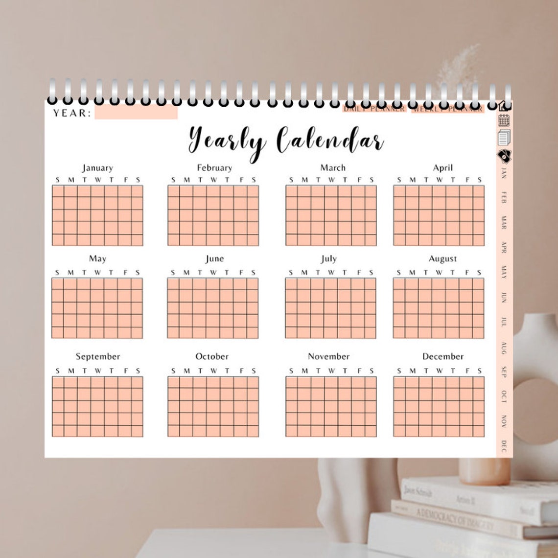 2024 Yearly Calendar Landscape, Printable Calendar Template,year at A ...