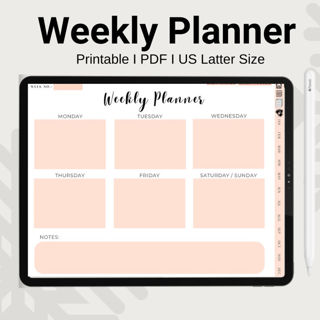 Weekly Planner Printable Landscape, Minimalist Weekly Schedule, Week at ...