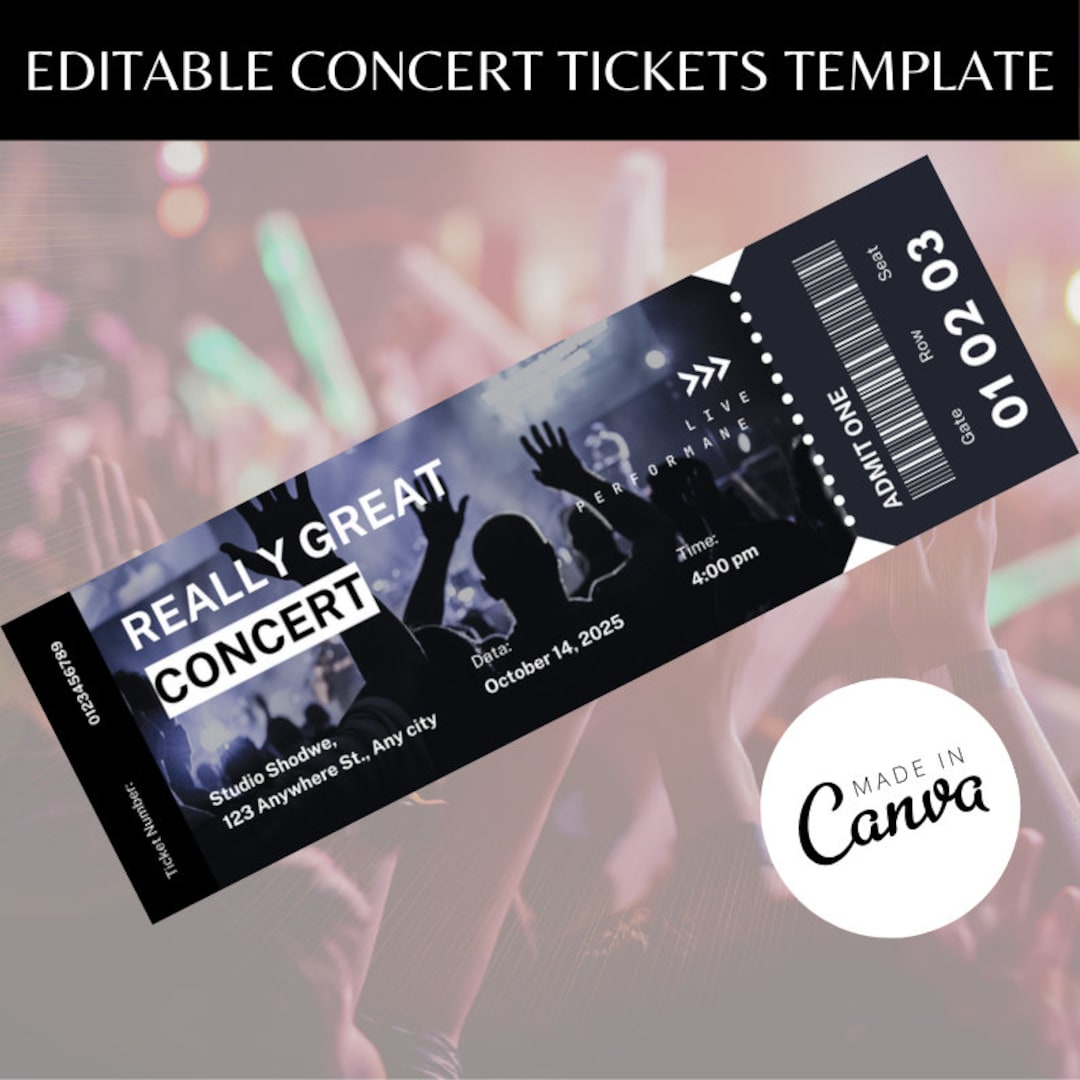 Editable Concert Ticket Template, DIY Event Ticket, Custom Concert Ticket Gift, Surprise ...