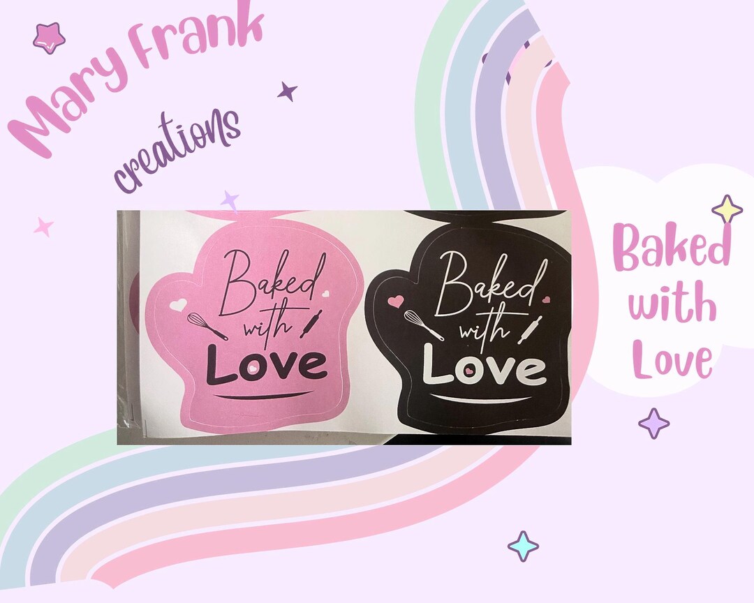 Baked With Love Pink and Black Oven Mitt Stickers for Baked Goods and ...