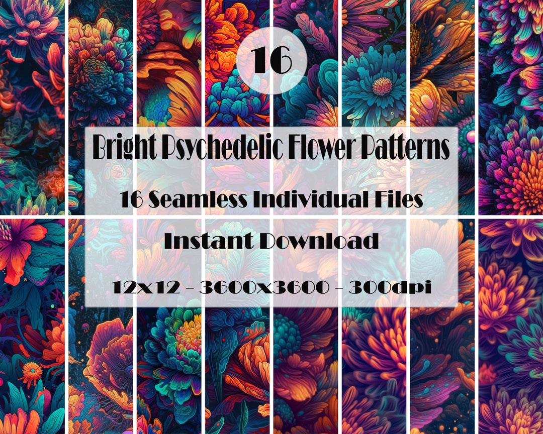 Psychedelic Flowers Seamless Patterns Flower Digital Paper Psychedelic ...