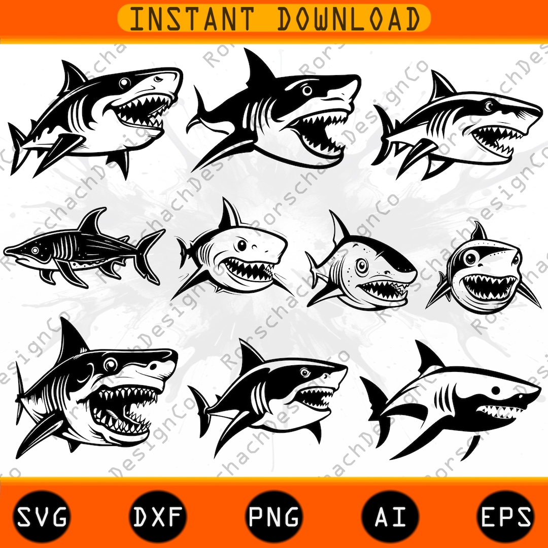 10 Shark Svg Bundle, Shark Clipart Bundle, Ocean Svg, Svg Bundle, Sea ...