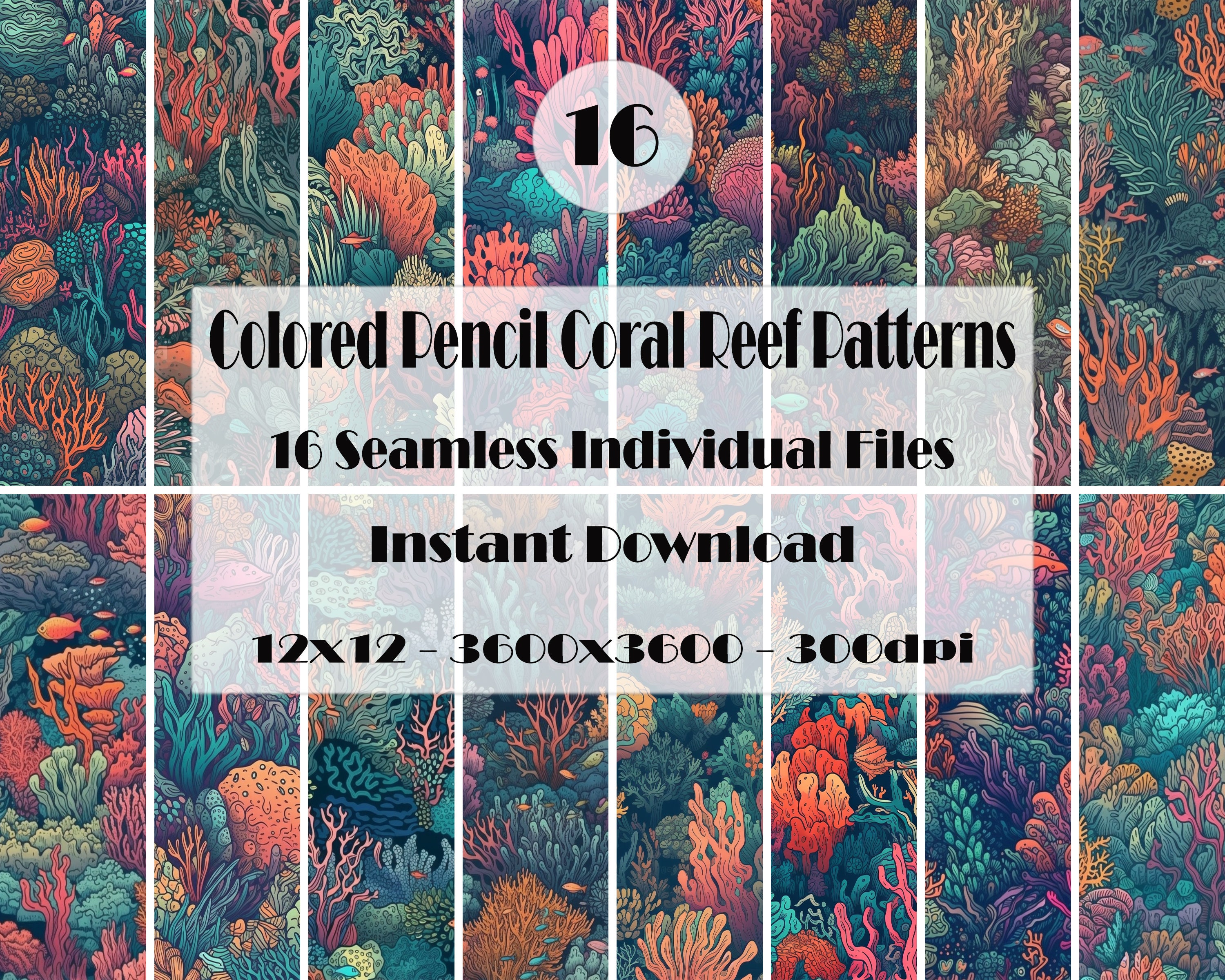 Bright Saltwater Reef Seamless Patterns Reef Digital Paper Saltwater ...