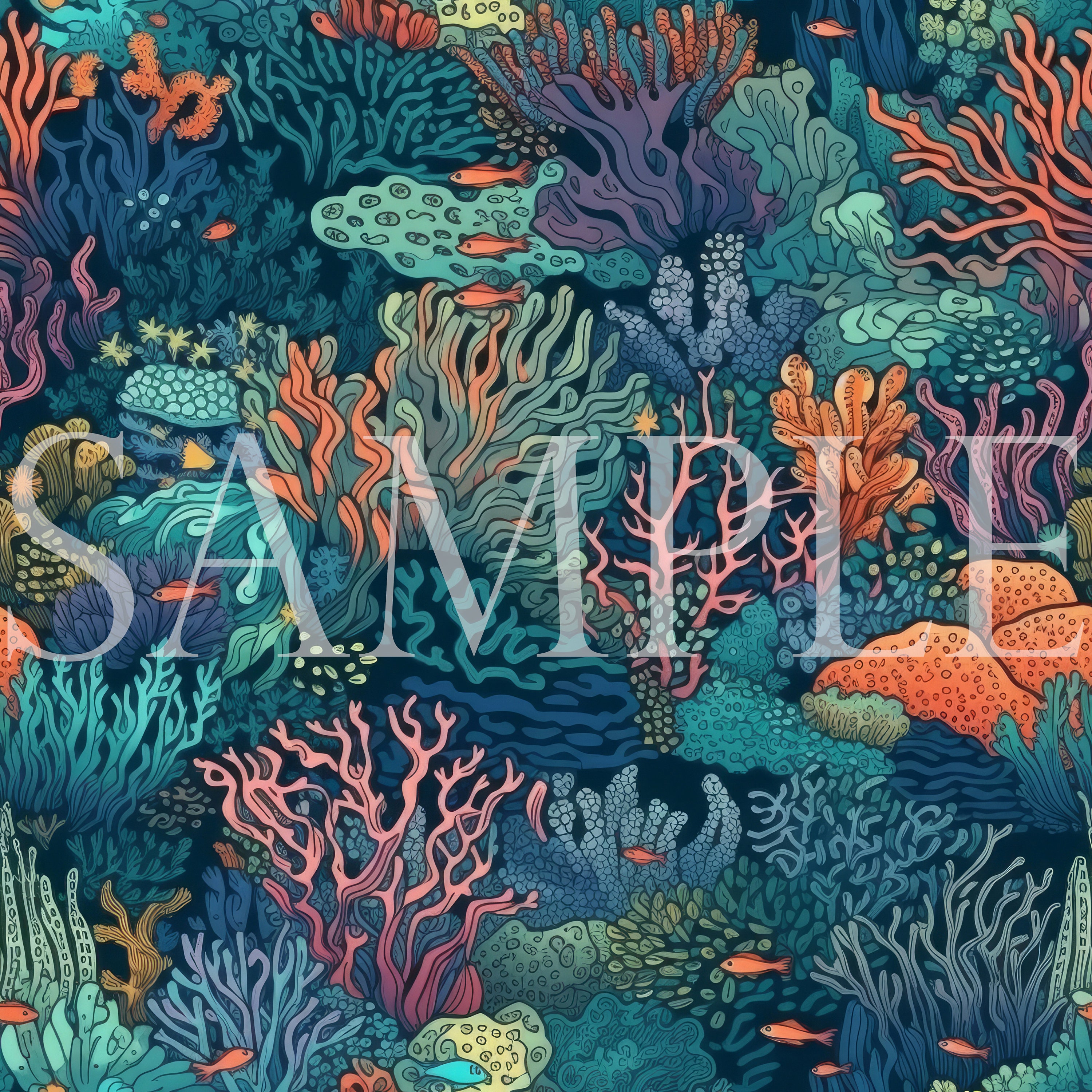 Bright Saltwater Reef Seamless Patterns Reef Digital Paper Saltwater ...