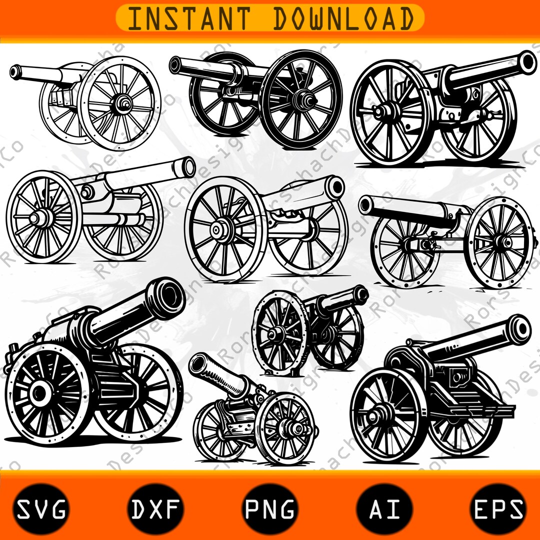 10 Cannon Svg Bundle, Cannon Clipart Bundle, War Svg, Weapon Svg, Gun ...