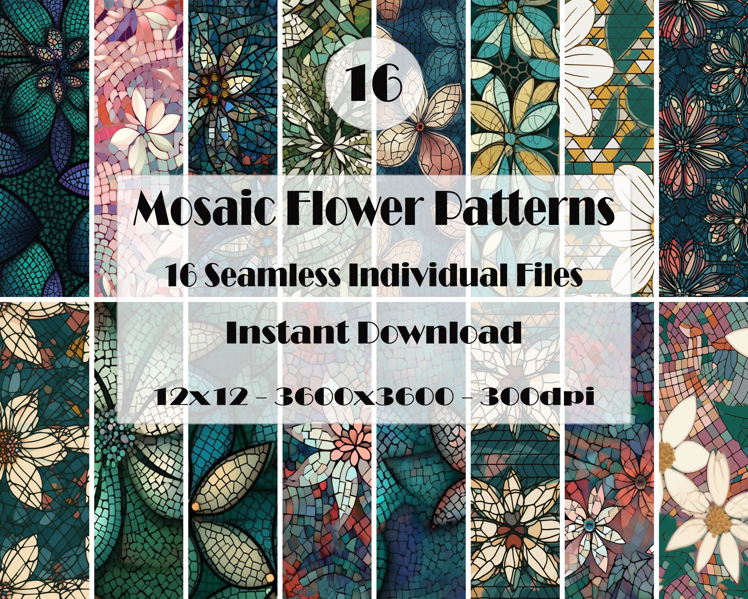 Mosaic Flower Seamless Patterns Stained Glass Digital Paper Mosaic ...