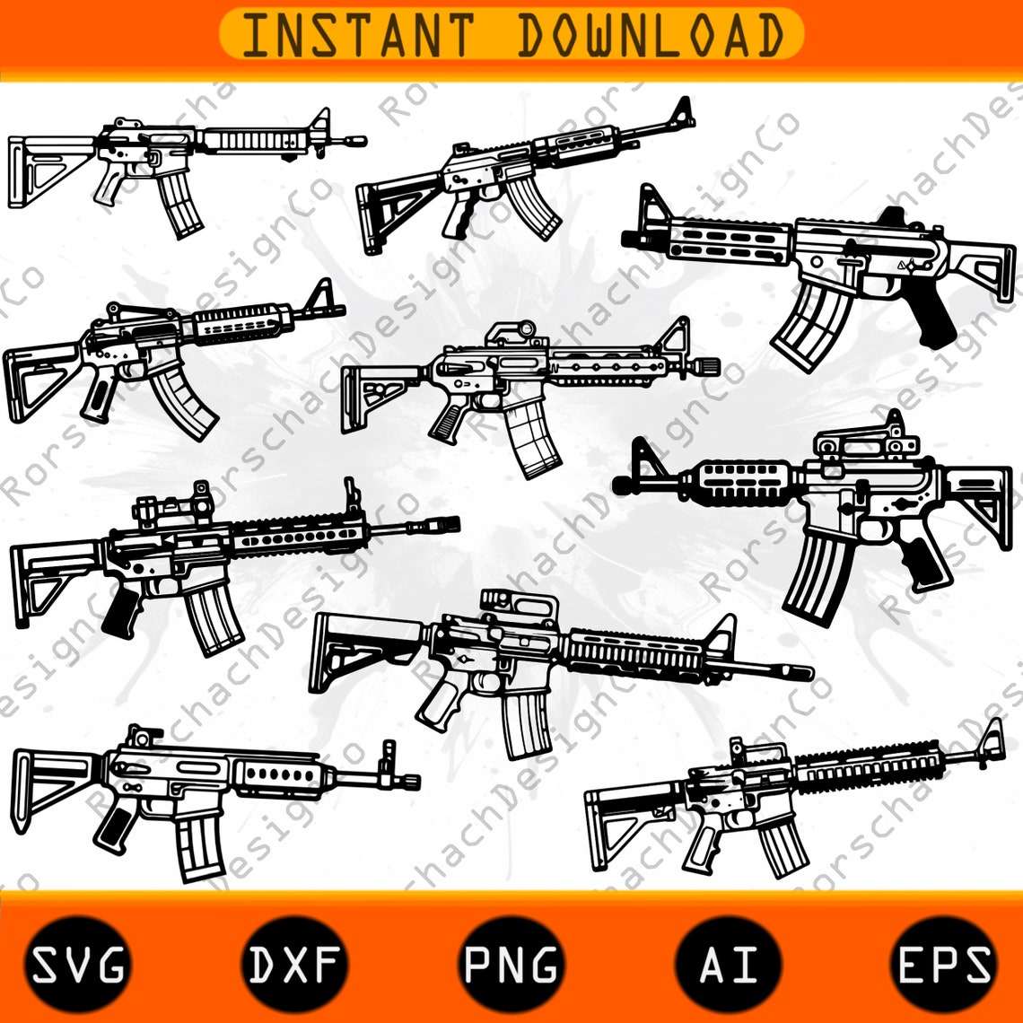 10 Assault Rifle Svg Bundle, Gun Clipart Bundle, Rifle Svg, Weapon Svg ...