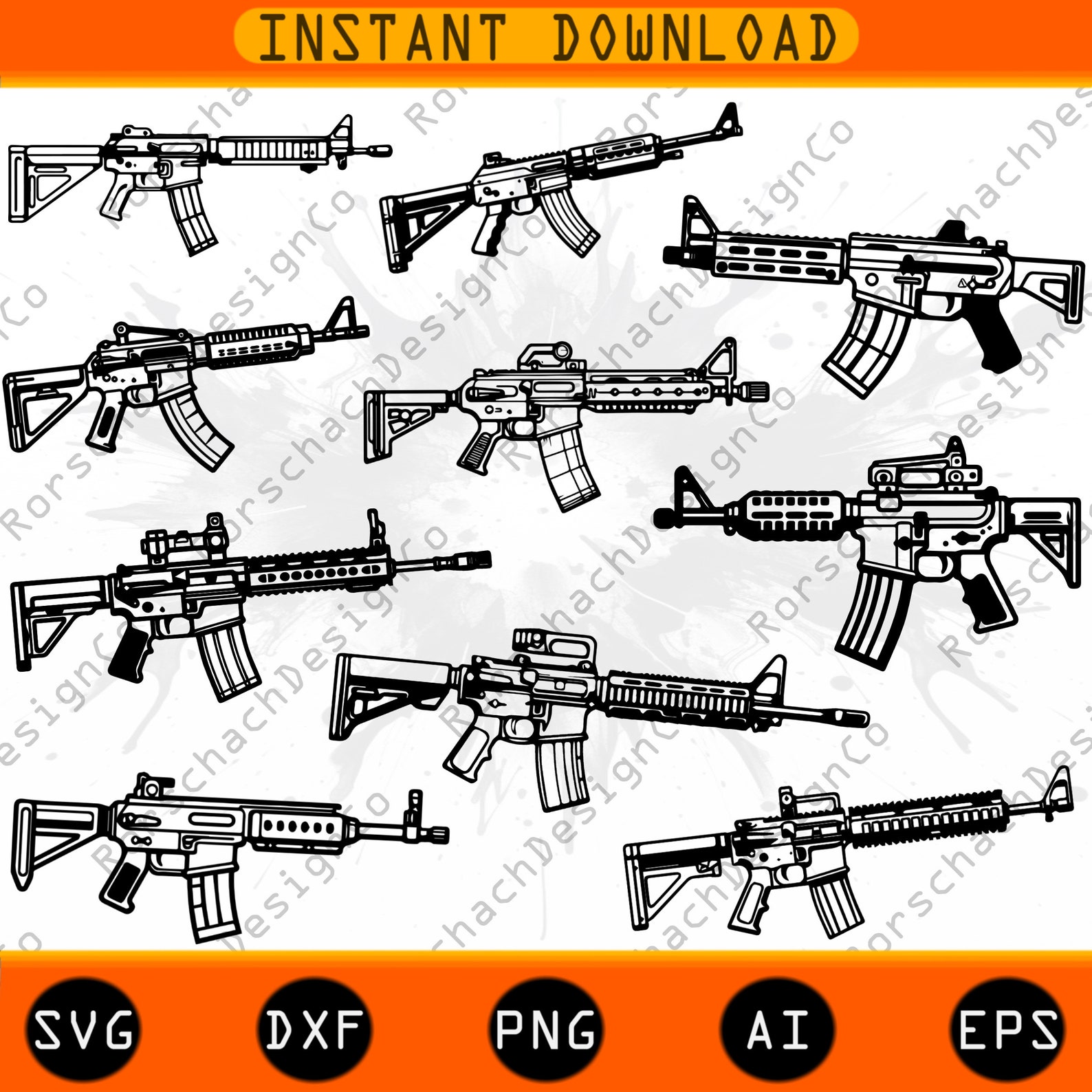10 Assault Rifle Svg Bundle, Gun Clipart Bundle, Rifle Svg, Weapon Svg ...