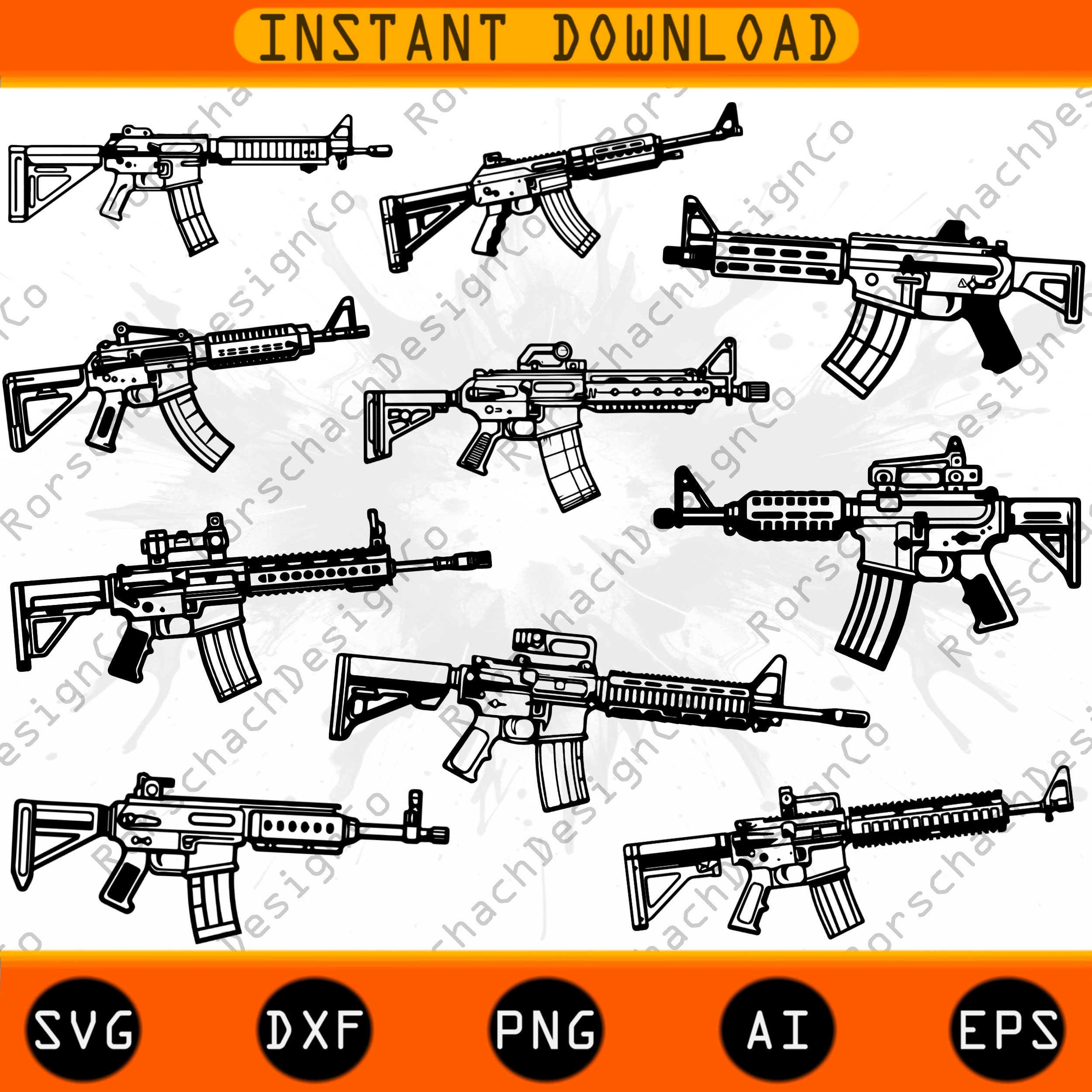 10 Assault Rifle Svg Bundle, Gun Clipart Bundle, Rifle Svg, Weapon Svg ...