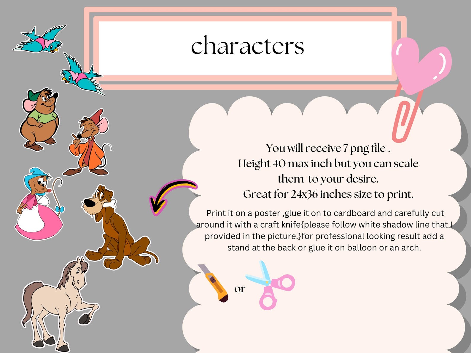 Cinderella Animal Cutouts: Birthday Party Decoration (digital Download ...