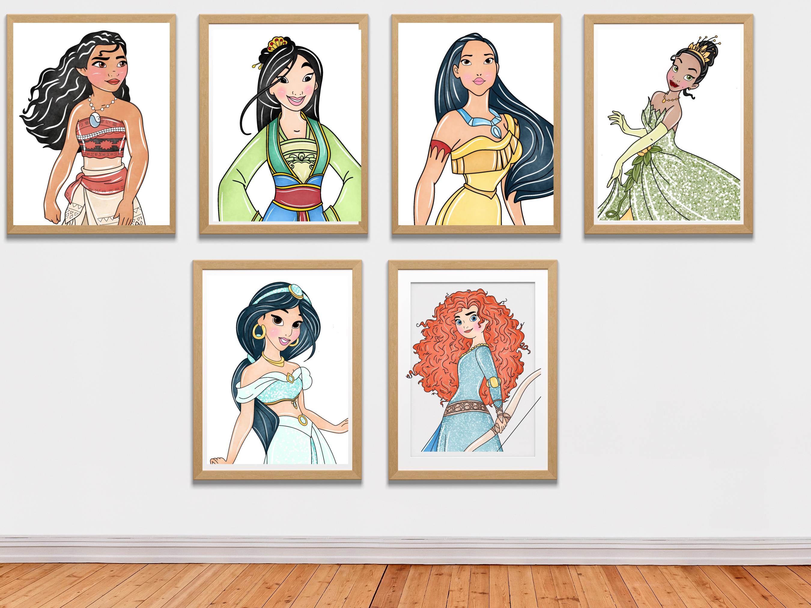 Princess Art Prints Set: Kids Room Decor (digital PNG) - Etsy