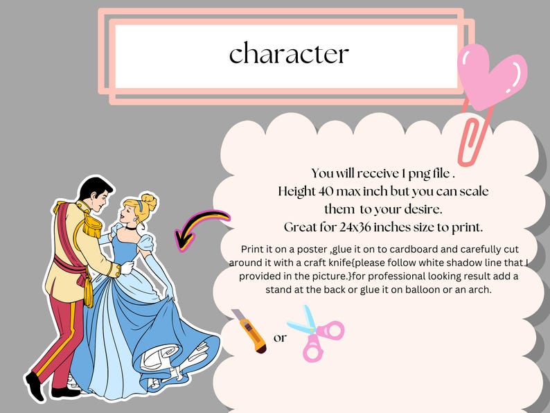 Cinderella & Prince Charming Cutout: Birthday Party Prop (digital ...