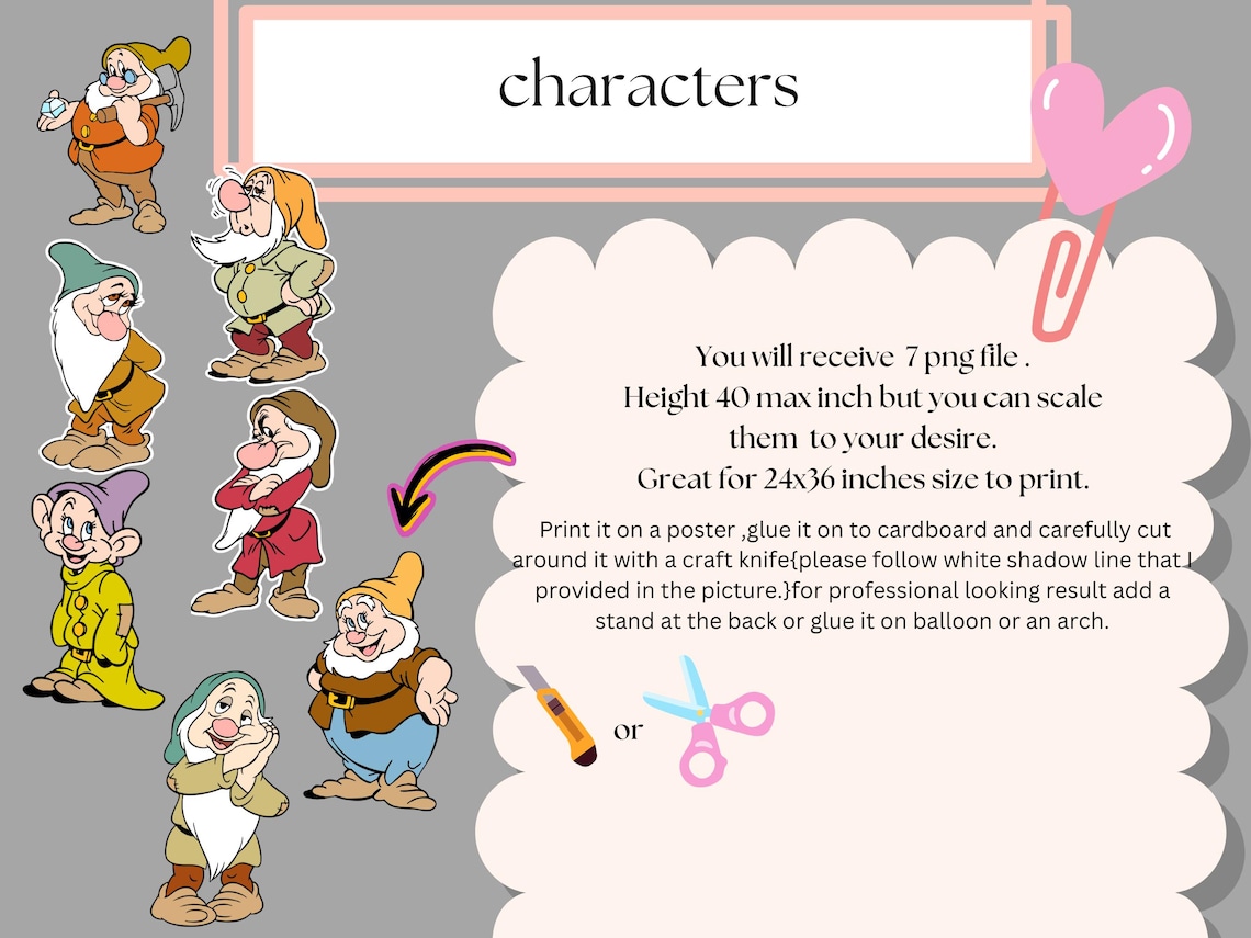 Snow White and Seven Dwarfs Cutouts: Birthday Party Decor (digital ...