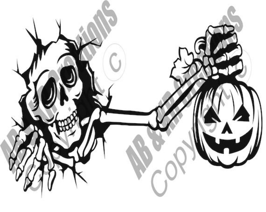 Skeleton and Pumpkin Jack-o-lantern Halloween Digital Download SVG, PNG ...