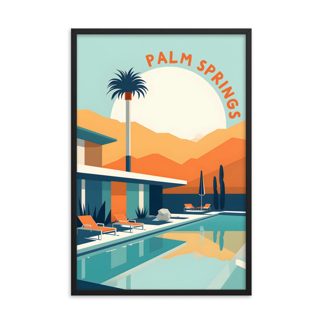 Palm Springs - Framed Vintage Style Poster, Framed Palm Springs Art, Framed Palm Springs Print ...