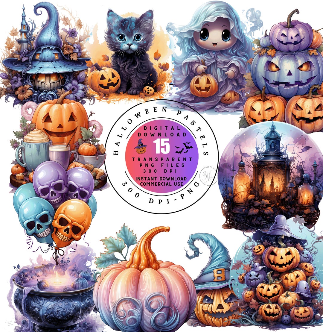 Halloween Pastel Clipart PNG Set, 15 Halloween Clipart, Commercial Use ...