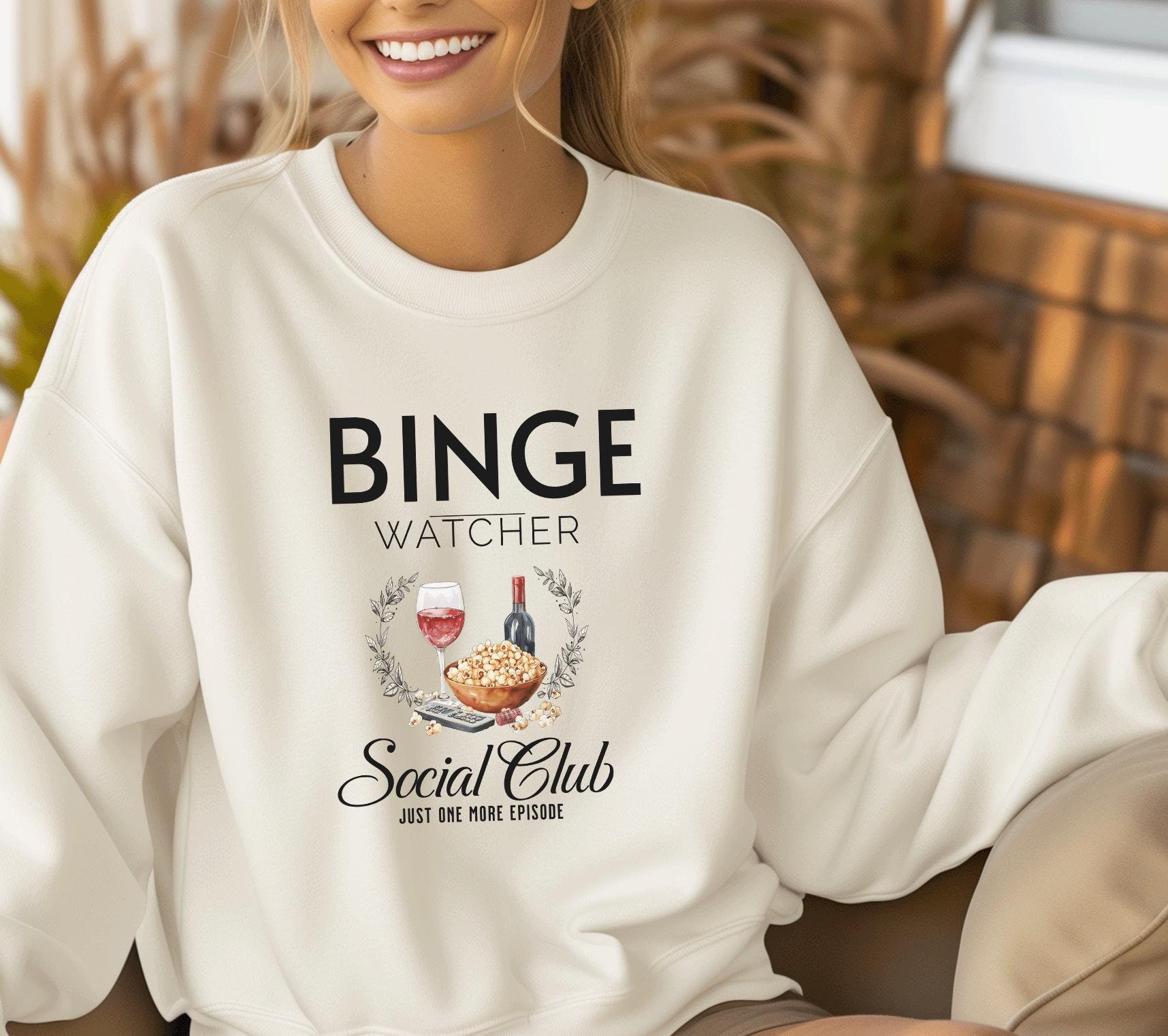 Cute Binge-ing Social Club Png, Sublimation ,TV Addict Clipart, Wine ...