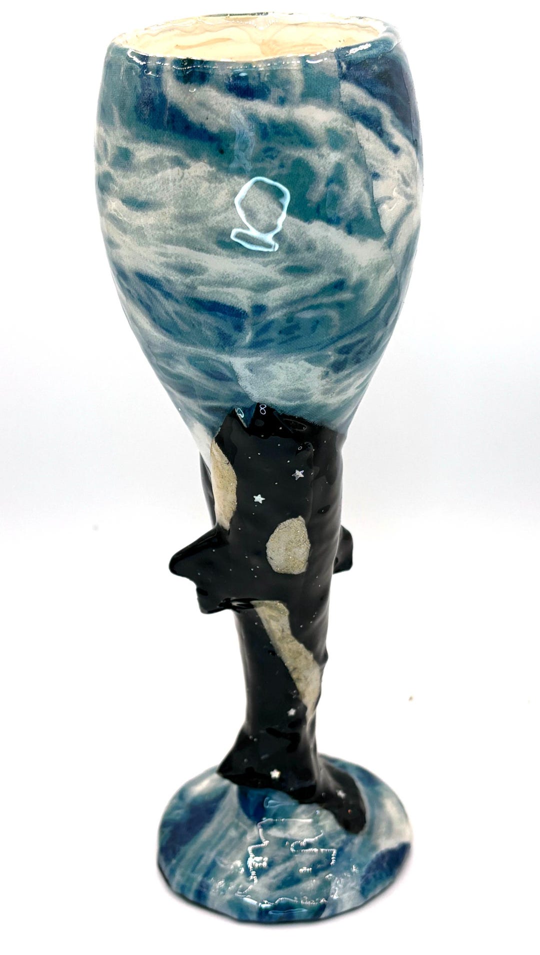 Orca or Killer Whale Goblet Fabric Covered Ceramic Wine Handmade and ...